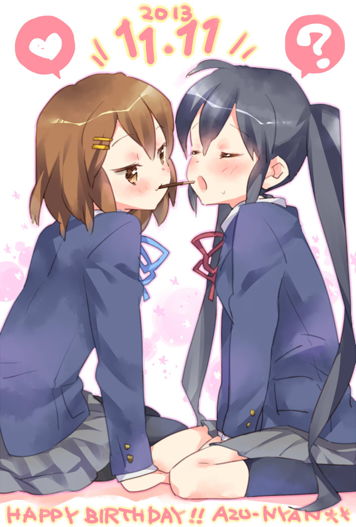 Safebooru - 2girls ? black hair black legwear blazer blush brown eyes brown hair closed eyes ech ...