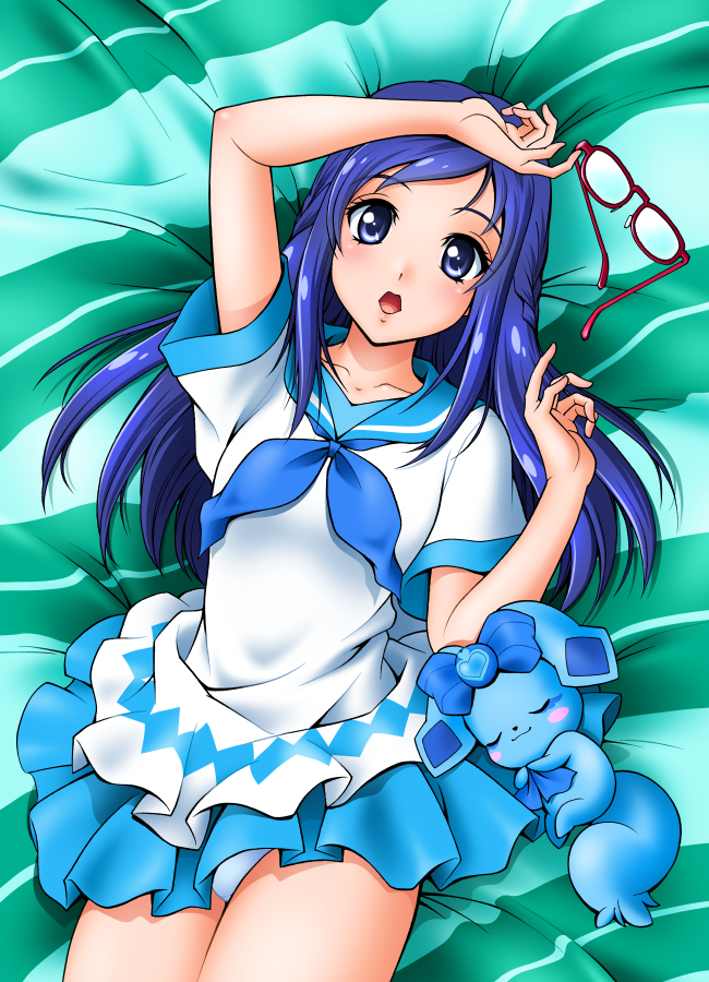 Safebooru - 1girl :o blue dress blue eyes blue hair creature dokidoki! precure dress glasses ...
