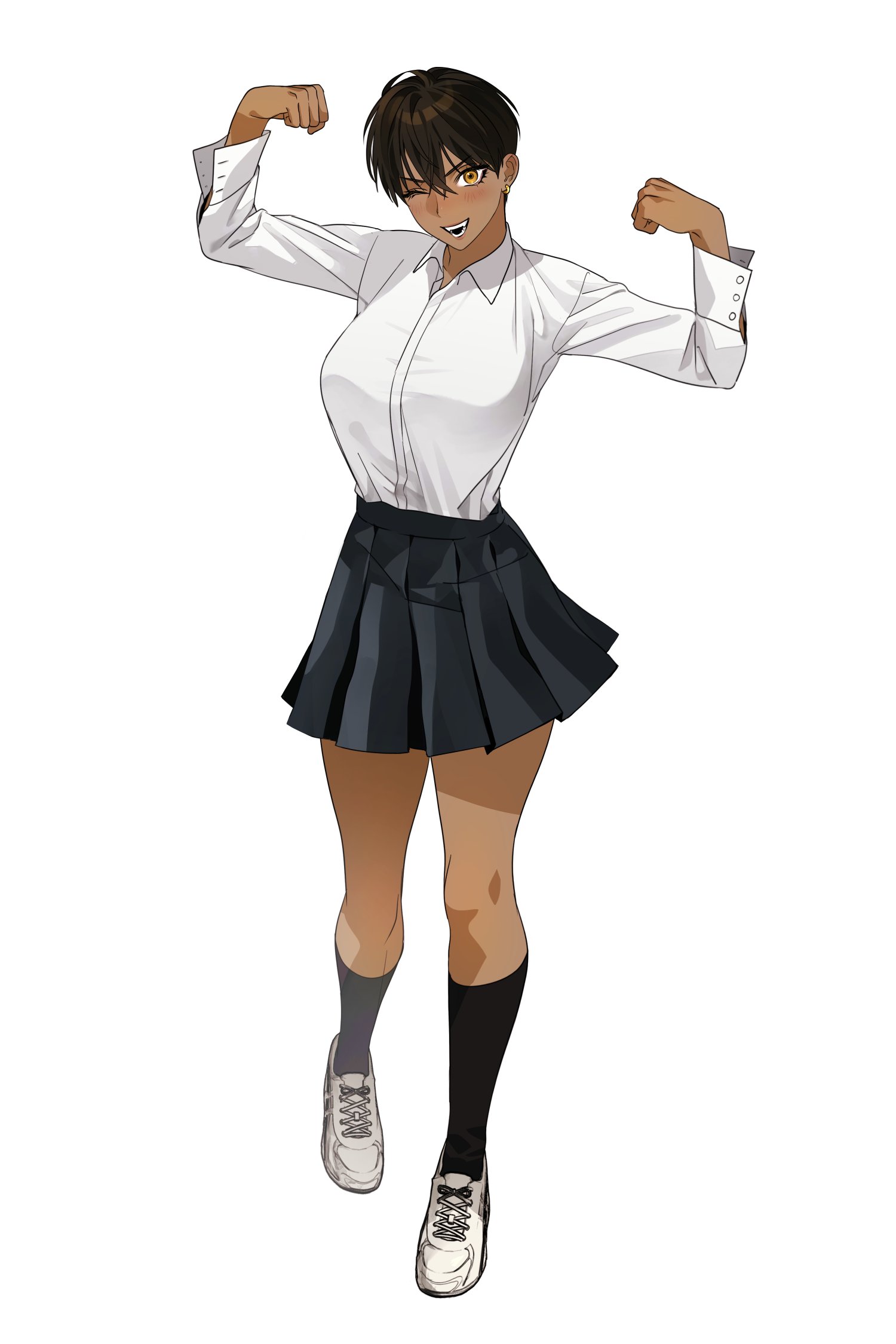 Safebooru - 1girl a0415koso black hair black skirt black socks ...