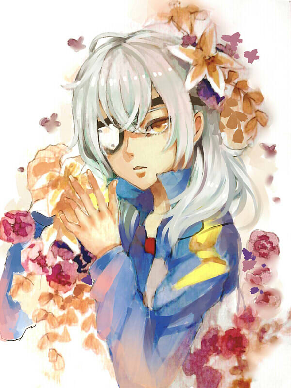 Safebooru - 1boy blue hair brown eyes bust eyepatch flower inazuma ...