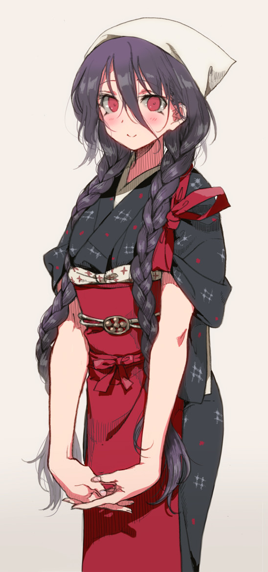 Safebooru - 1girl anetai toyone bandana black hair blush braid hana ...