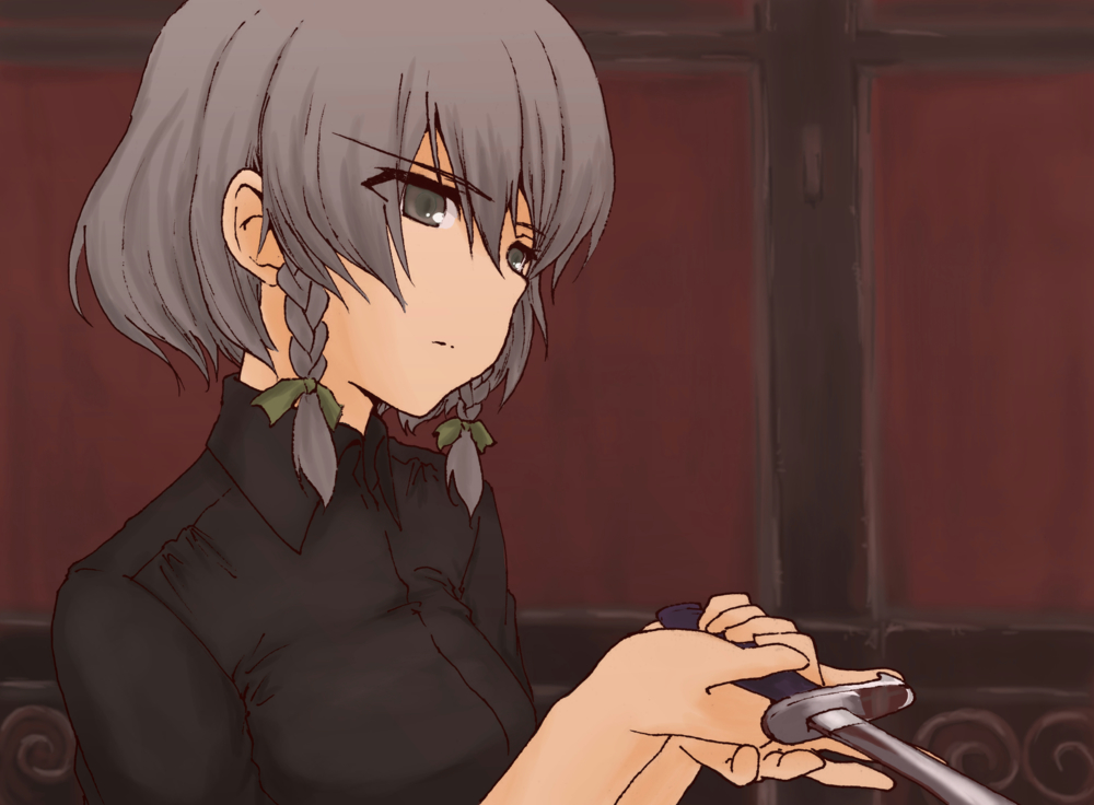 Safebooru - 1girl braid bust collared shirt grey eyes grey hair izayoi ...