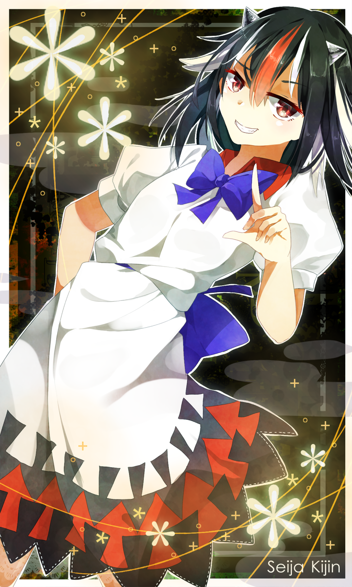 Safebooru - 1girl black hair bow character name egasumi floral ...
