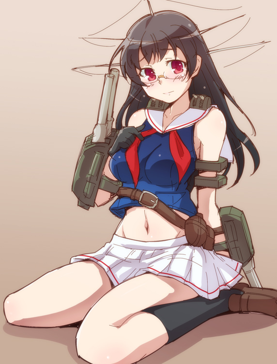 Safebooru - 1girl black gloves black hair black legwear blush breasts choukai (kantai collection ...