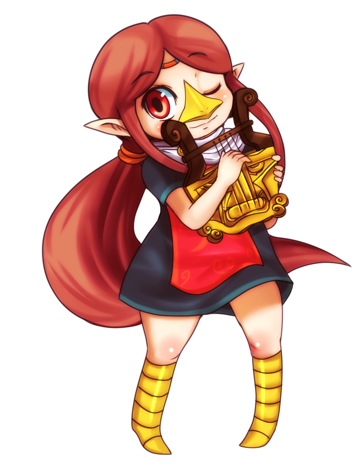 Safebooru - 1girl beak blush brown hair circlet dress harp instrument ...