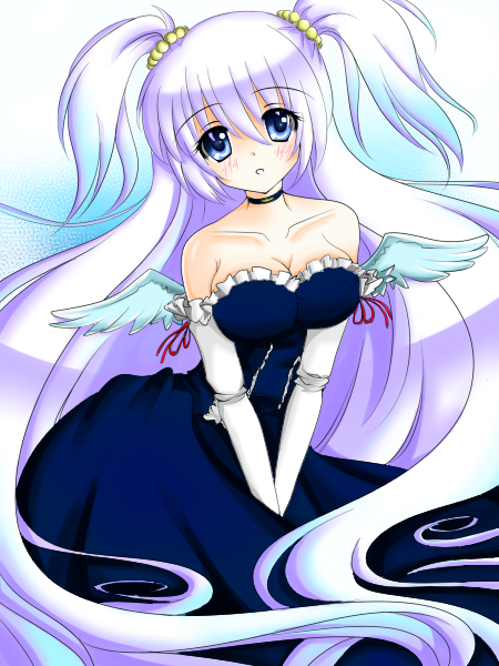 Safebooru - 1girl absurdly long hair bare shoulders blue dress blue eyes breasts choker colored ...