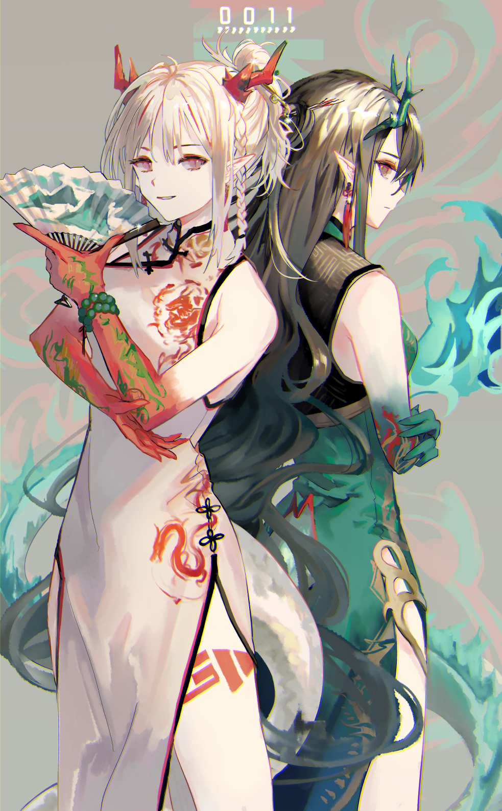 Safebooru - 2girls arknights bead bracelet beads black hair bracelet china dress chinese clothes ...