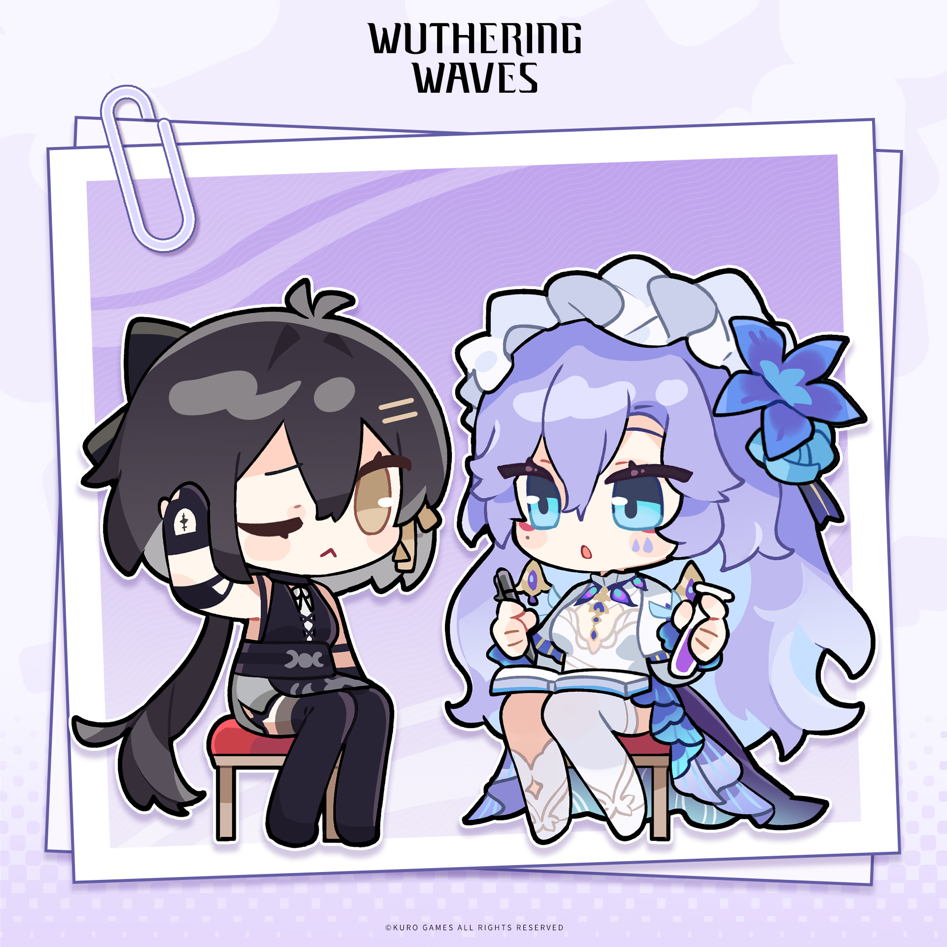 Safebooru - 2girls asymmetrical legwear black bow black gloves black ...