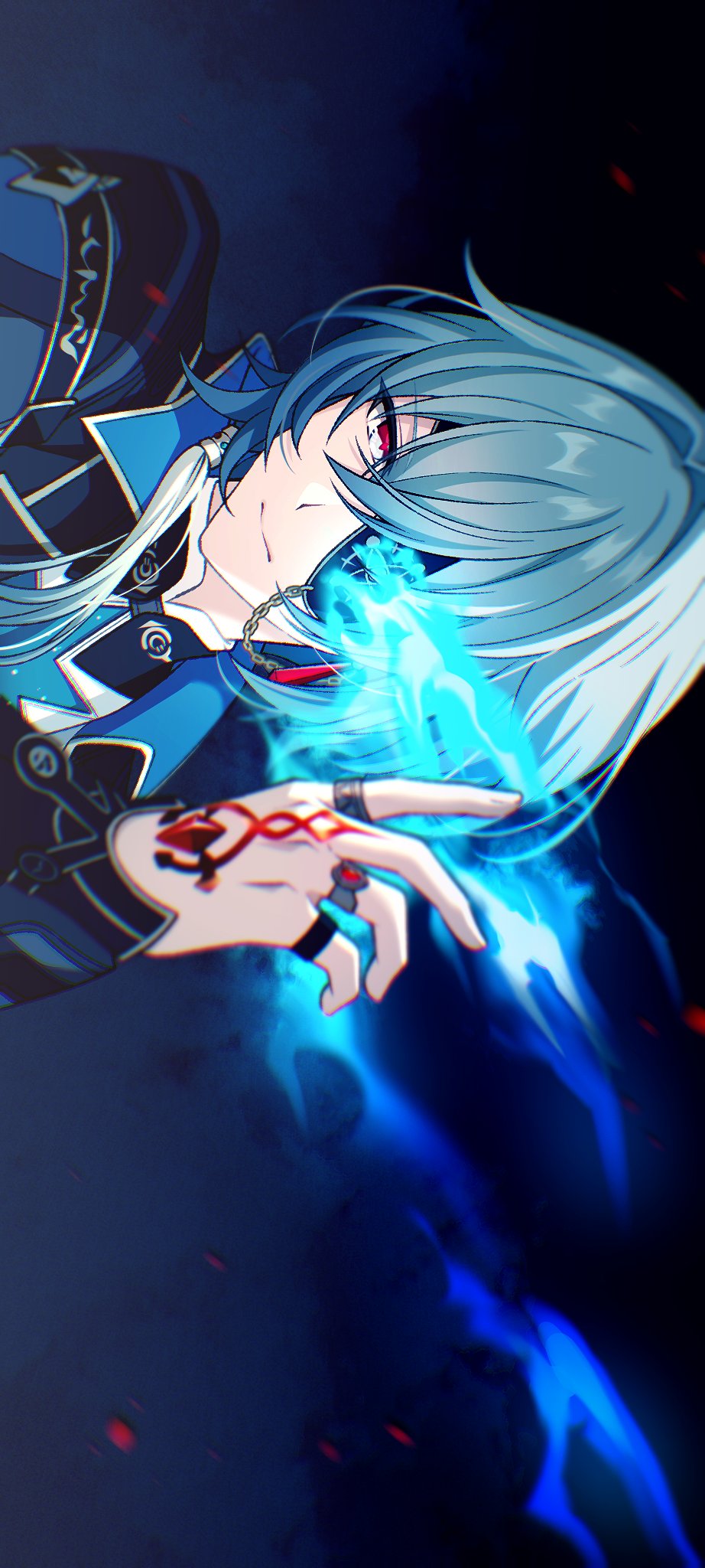 Safebooru - 1boy anaxa (honkai: star rail) aqua eyes aqua hair black capelet black shirt branch ...