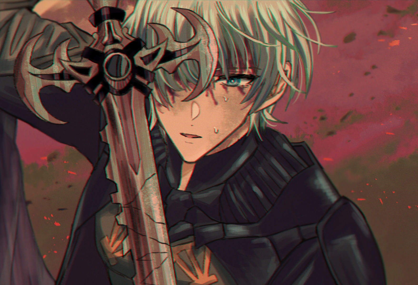 Safebooru - 1boy armor black armor black cape blood blood on face ...