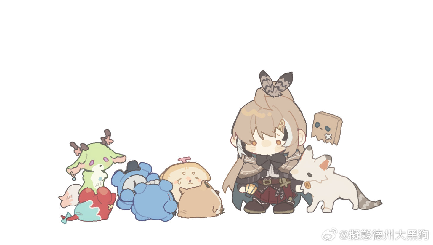 Safebooru - 1girl ahoge animal animal (nanashi mumei) bag belt black bow black bowtie black ...