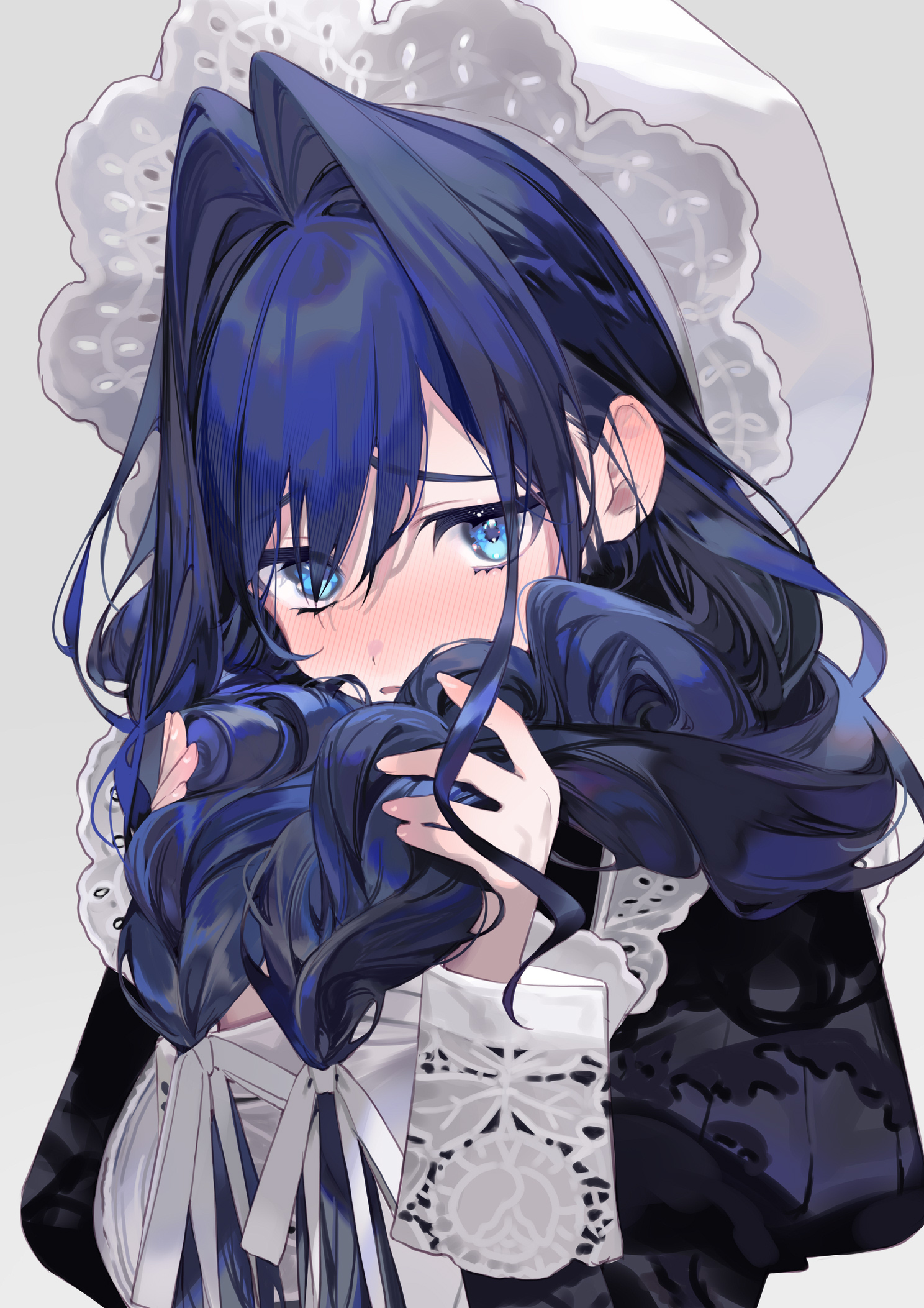 Safebooru - 1girl amana (pocketkey) apron black dress blue eyes blue ...