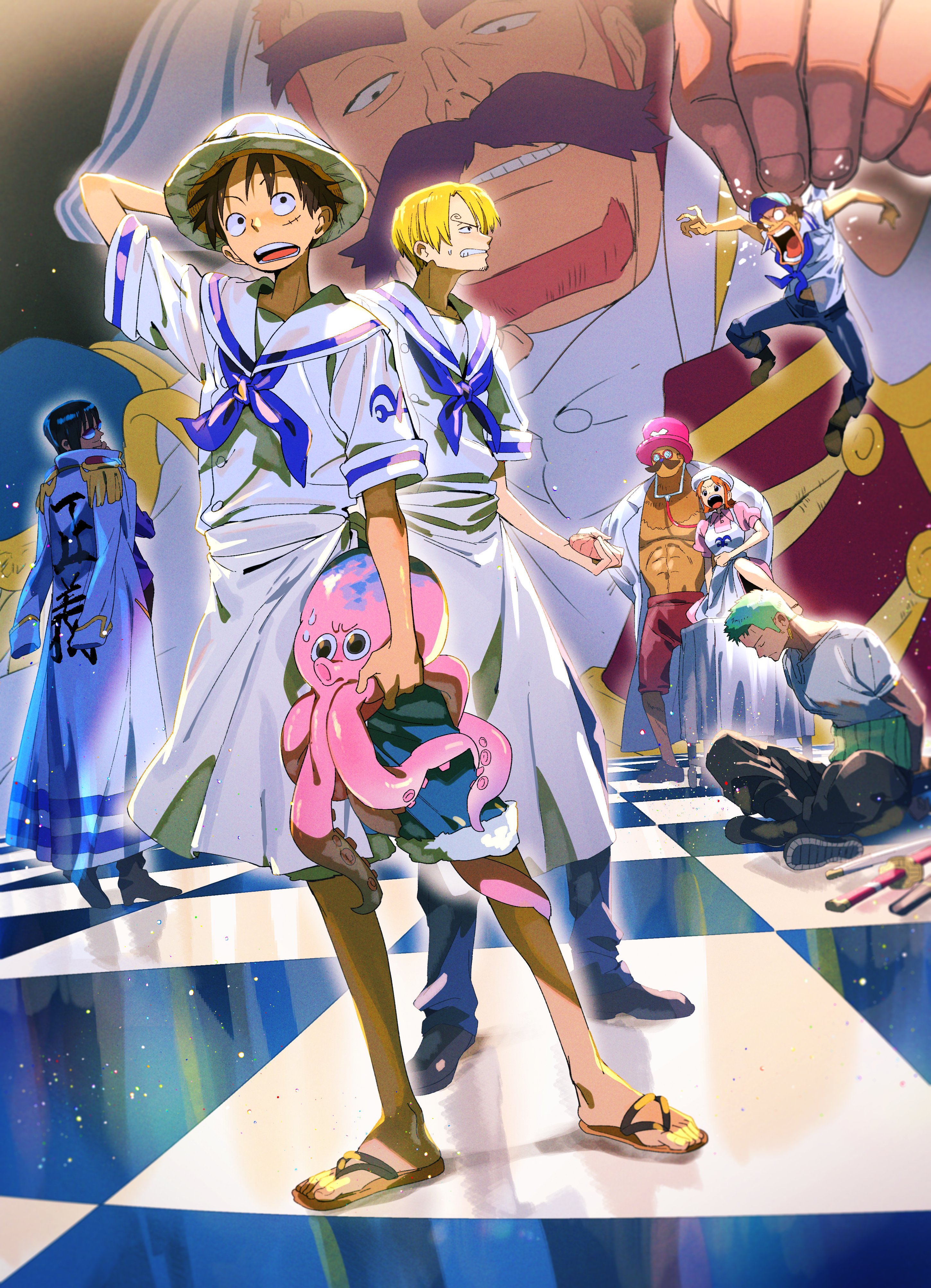 Safebooru - 2girls 6+boys absurdres alternate form beard black hair blonde hair blue neckerchief ...