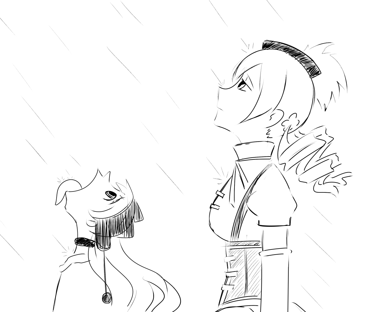 Safebooru - 2girls drill hair facing up goku and vegeta in the rain ...