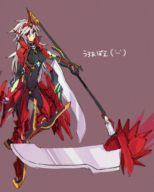 Safebooru - 1girl arm blade armor blazblue bodysuit genderswap green ...