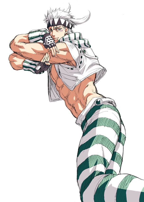 Safebooru - 1boy caesar anthonio zeppeli facial mark feathers fingerless gloves gloves green ...