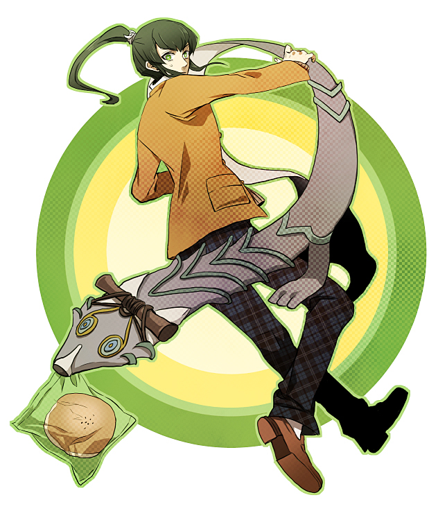 Safebooru - 1boy black hair bread casual coat dragon food long hair ...