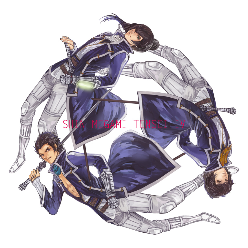 Safebooru - 3boys coat gauntlets isabeau (smt) jonathan (smt) katana ...