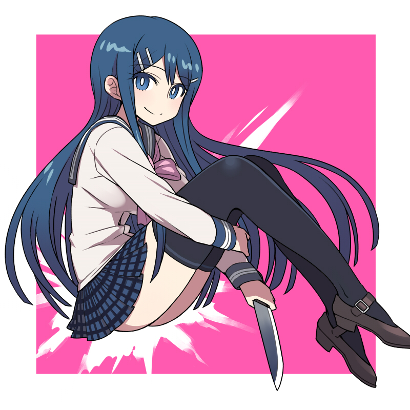 Safebooru - 1girl black legwear blue eyes blue hair chan co dangan ronpa hair ornament hairclip ...