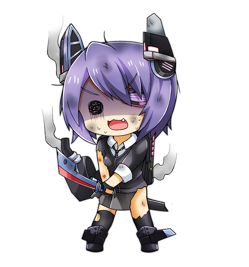 Safebooru - 1girl chibi eyepatch greenteaneko headgear kantai ...