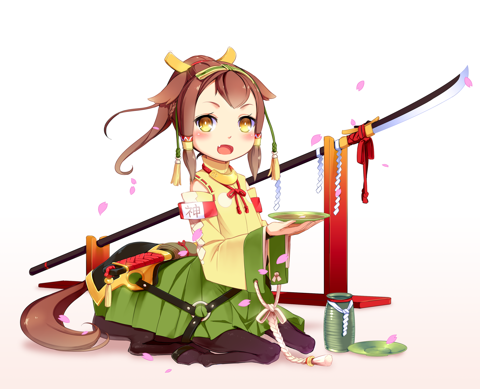 Safebooru - aoi tsunami braid brown hair centaur cherry blossoms fang ...