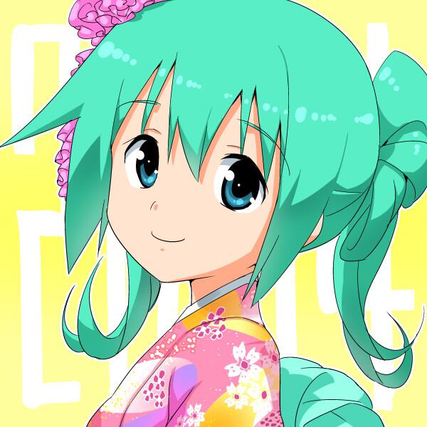 Safebooru - 1girl 2014 aqua hair blush flower green eyes hair flower ...