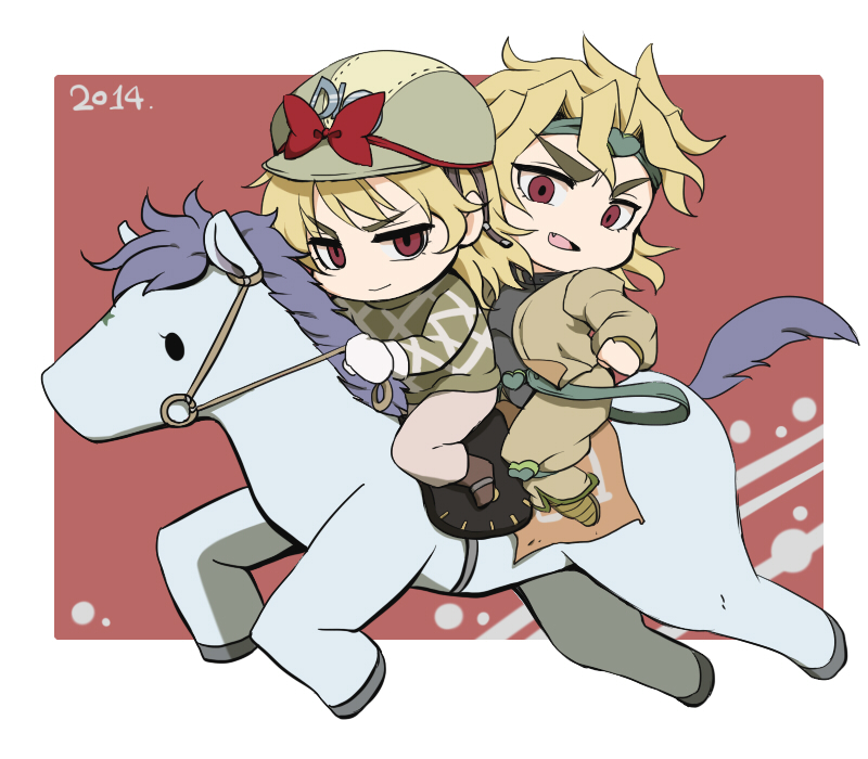 Safebooru - 2boys blonde hair chibi diego brando hat horse jojo no kimyou na bouken multiple ...