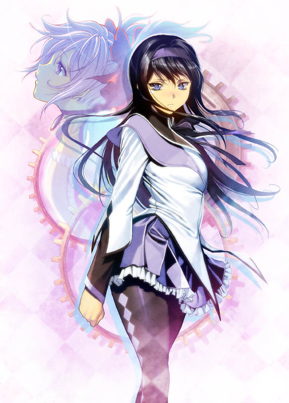 Safebooru - 2girls akemi homura argyle argyle legwear black hair blue eyes gears hairband homare ...