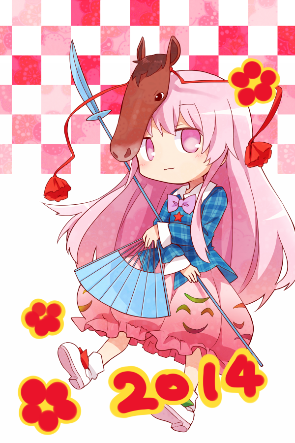 Safebooru - 1girl 2014 bow bubble skirt checkered checkered background ...