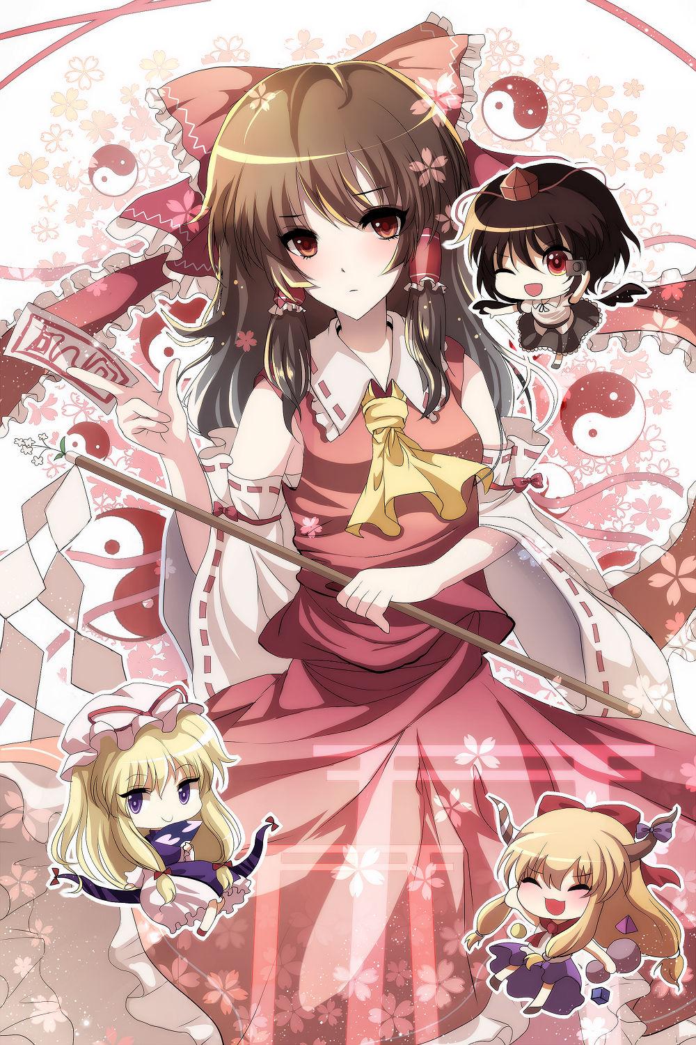 Safebooru - 4girls bare shoulders black wings blonde hair blush bow ...