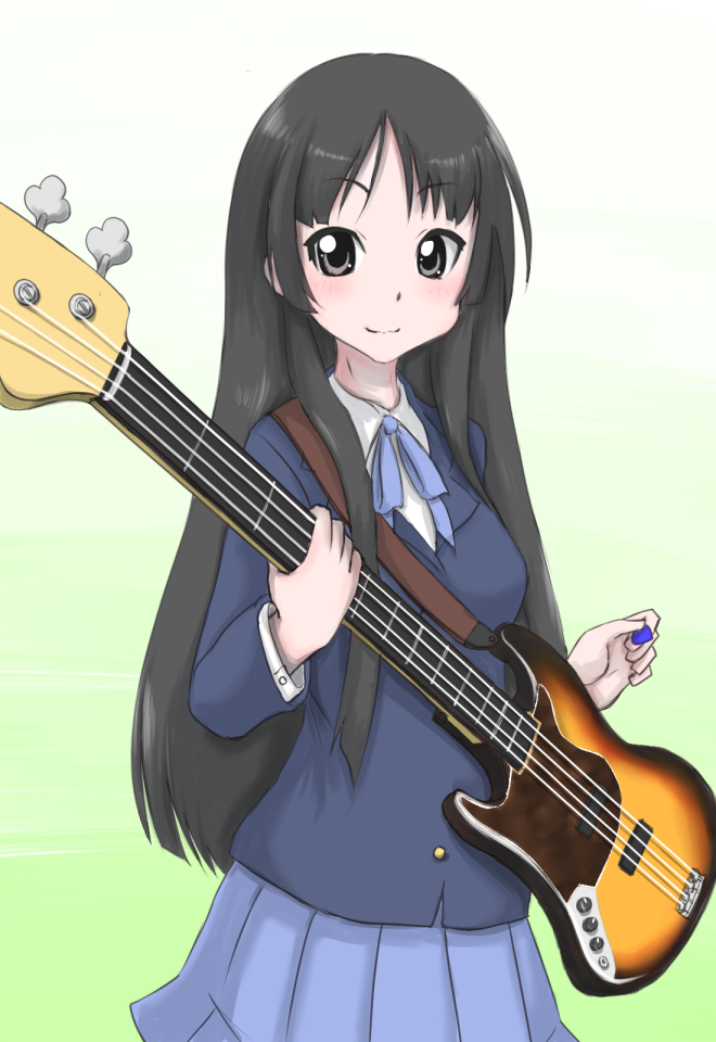 Safebooru - 1girl akiyama mio black eyes black hair guitar instrument k-on! long hair plectrum ...