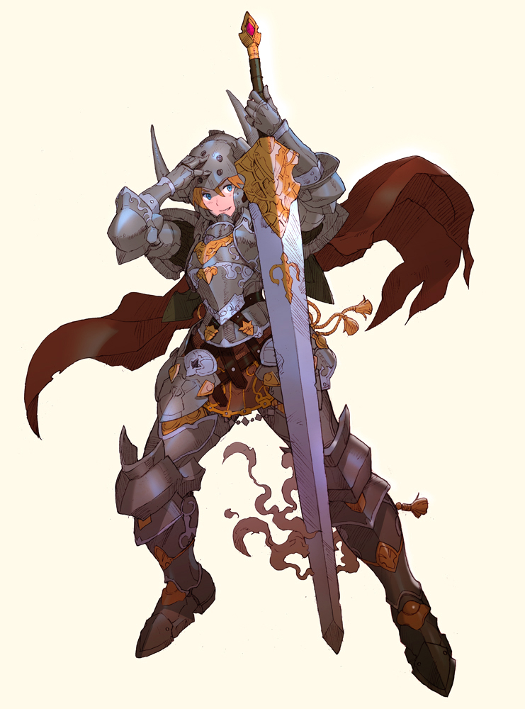 Safebooru - 1girl armor blue eyes breastplate cape faulds full armor ...