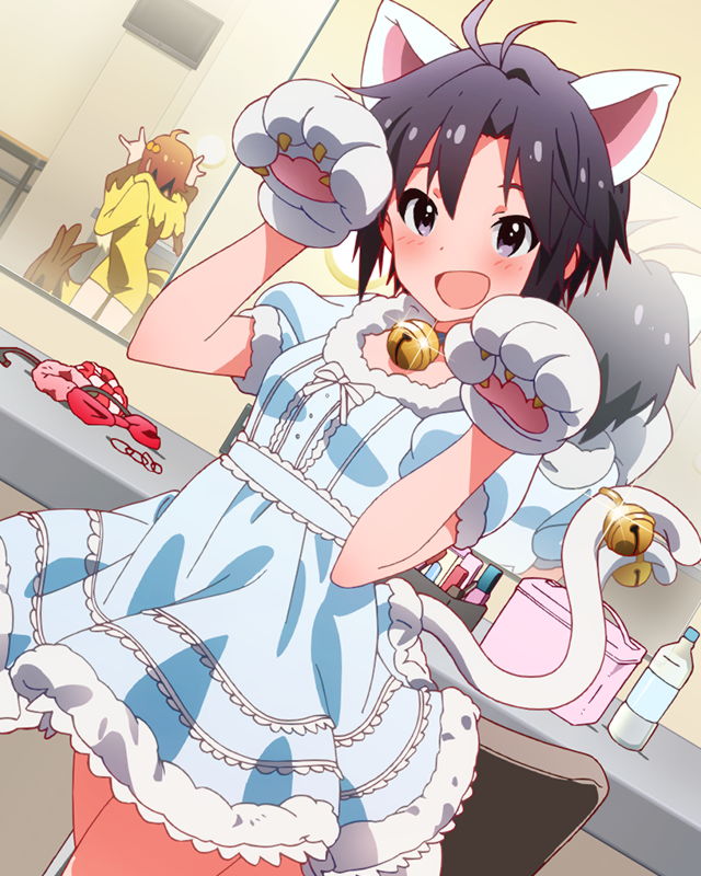 Safebooru - 1girl ahoge animal ears antenna hair artist request bell black hair cat ears cat ...