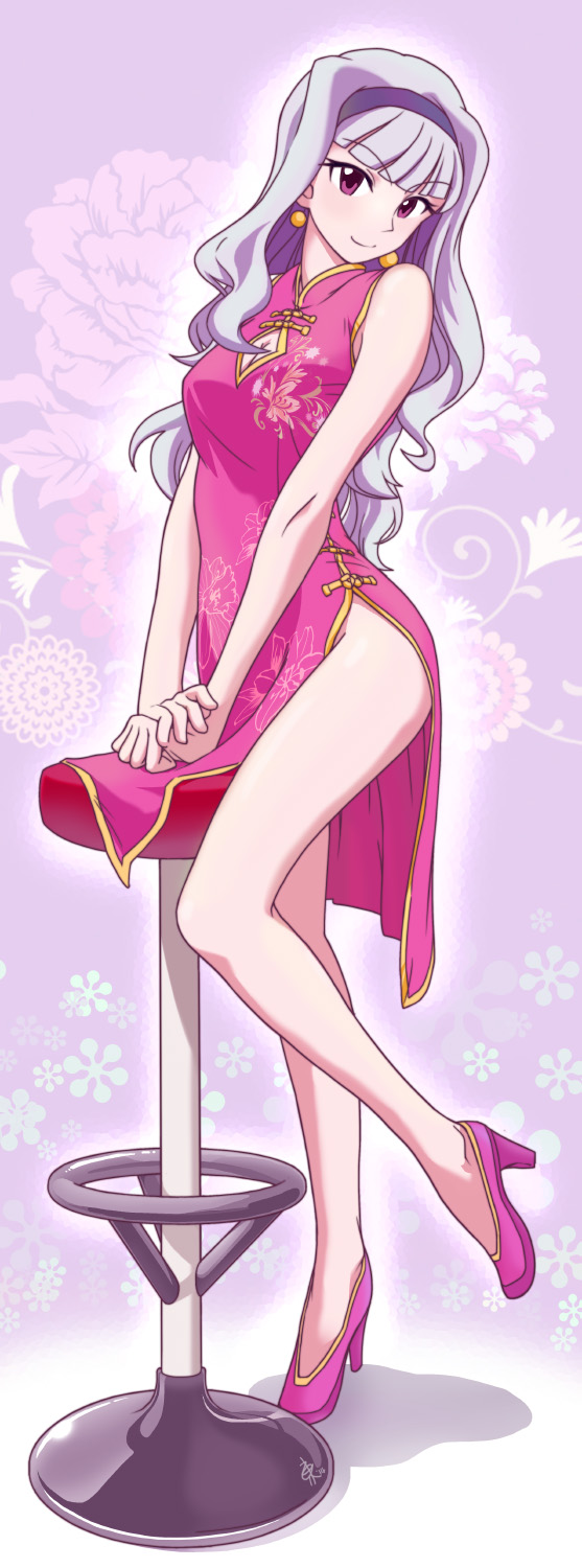 Safebooru - 1girl china dress chinese clothes cleavage cutout earrings floral background ...