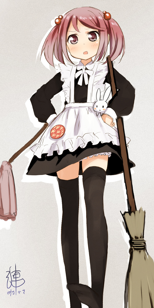 Safebooru 1girl Abe Kanari Alternate Costume Apron Black Legwear 9366