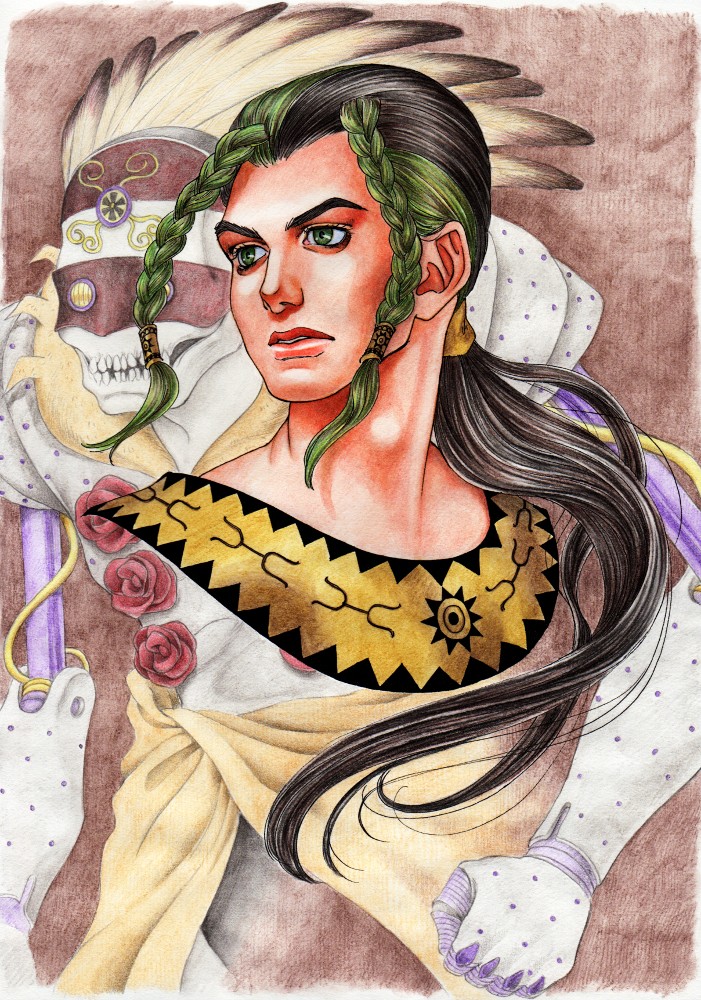 Safebooru - black hair braid feathers green hair in a silent way (stand ...