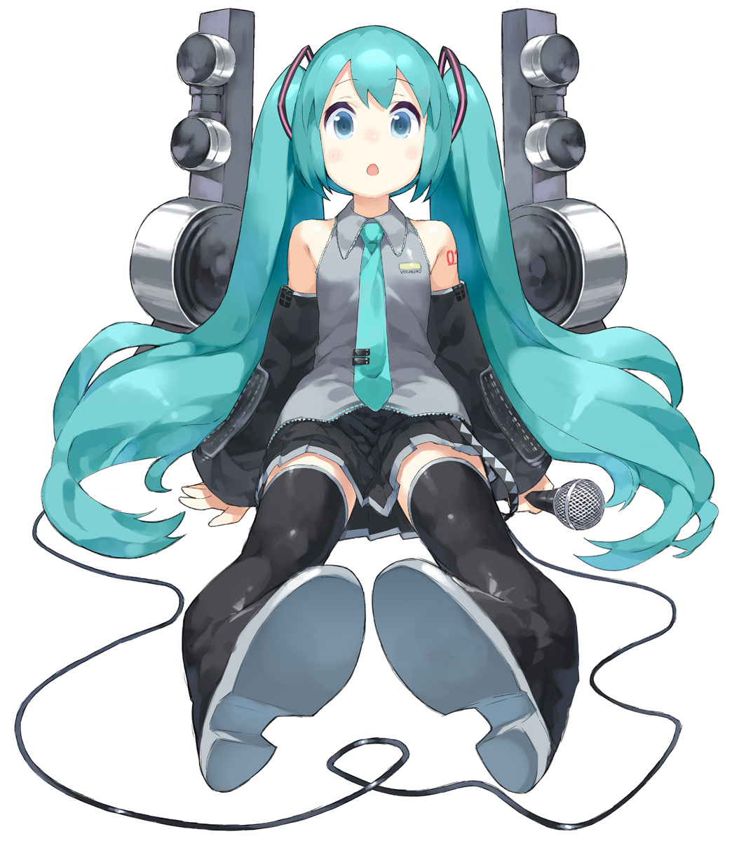 Safebooru - 1girl aqua eyes aqua hair boots detached sleeves hatsune miku highres long hair ...