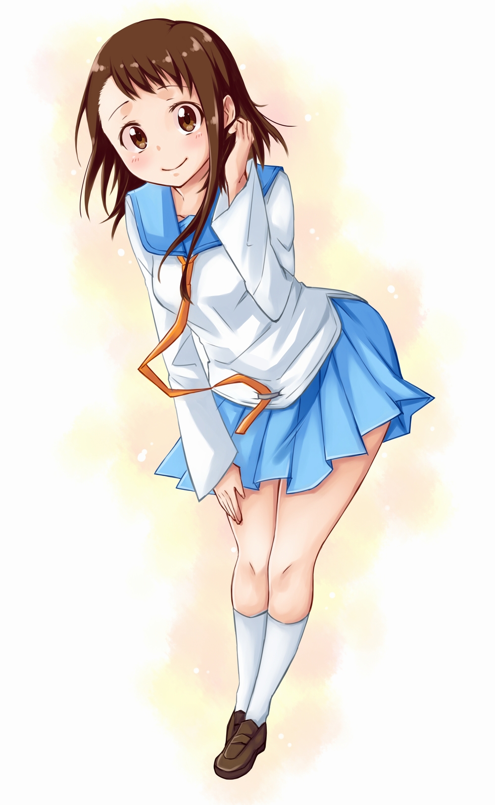 Safebooru - 1girl adjusting hair arios (orochi yuta) brown hair highres leaning forward long ...