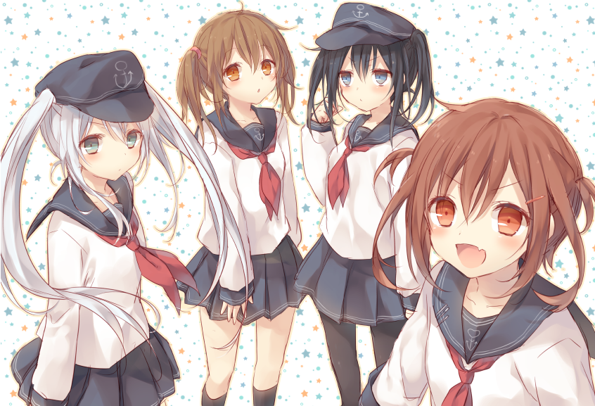 Safebooru - 4girls akatsuki (kantai collection) alternate hairstyle black hair blue eyes brown ...