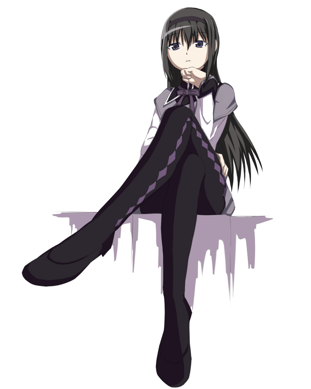 Safebooru - 1girl akemi homura argyle argyle legwear chin rest crossed legs highres magical girl ...