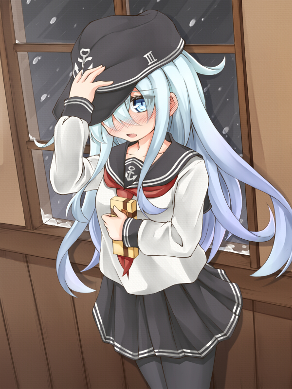 Safebooru - 1girl black legwear blue eyes female hat hibiki (kantai collection) indoors kantai ...