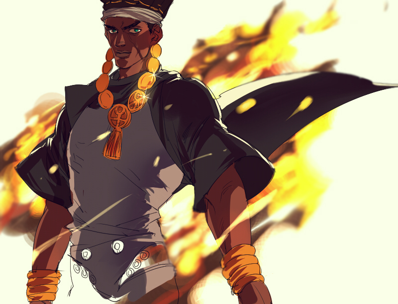 Safebooru - 1boy black hair blue eyes bracelet emg (christain) fire ...