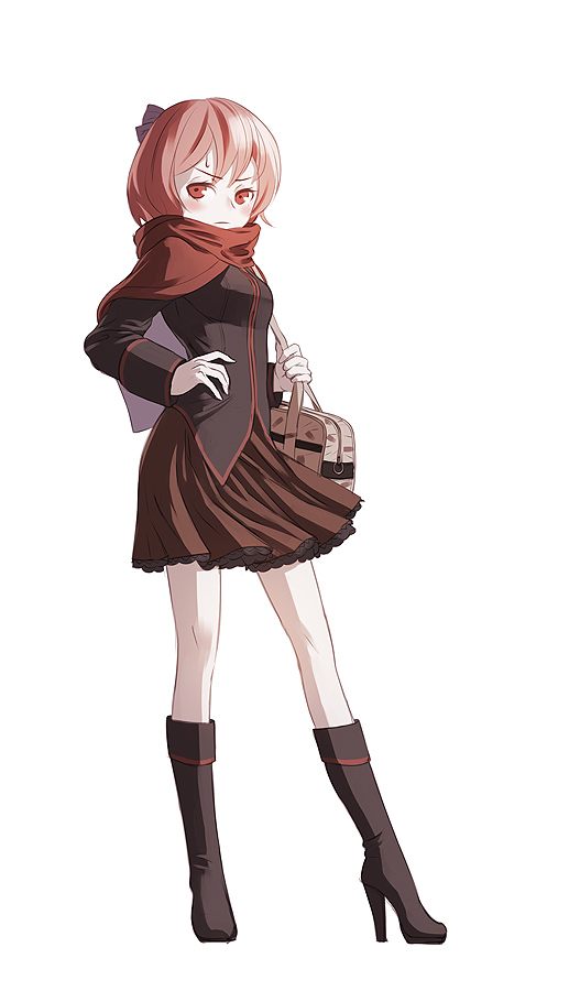 Safebooru - 1girl bag black legwear blush boots bow cape hair bow hand on hip high heels knee ...