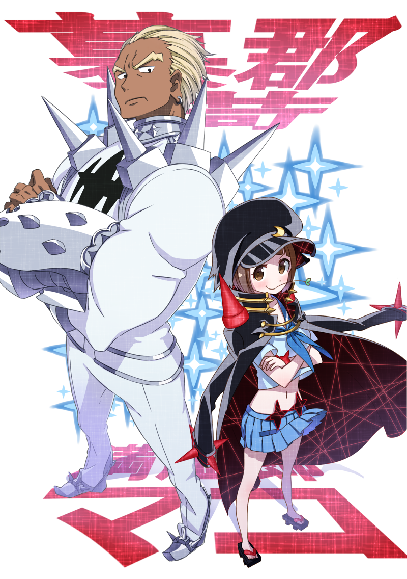 Safebooru - 1boy 1girl back-to-back banchou blonde hair brown hair ...