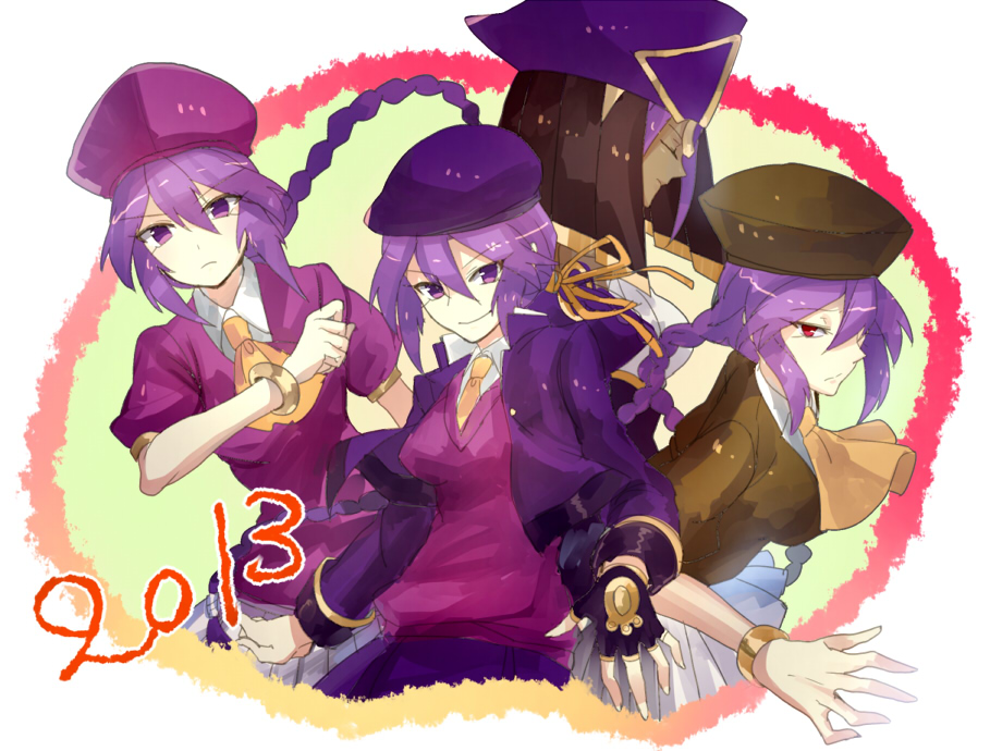 Safebooru - 2013 4girls alternate costume bangle beret bracelet braid ...