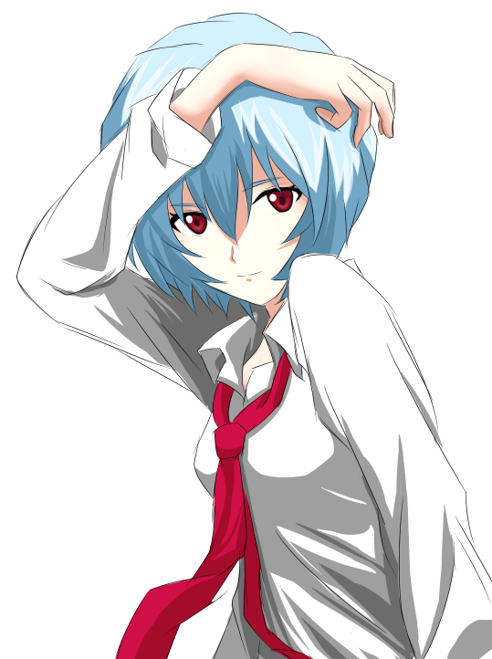 Safebooru - 1girl ayanami rei blue hair cravat hugh-clark looking at viewer neon genesis ...