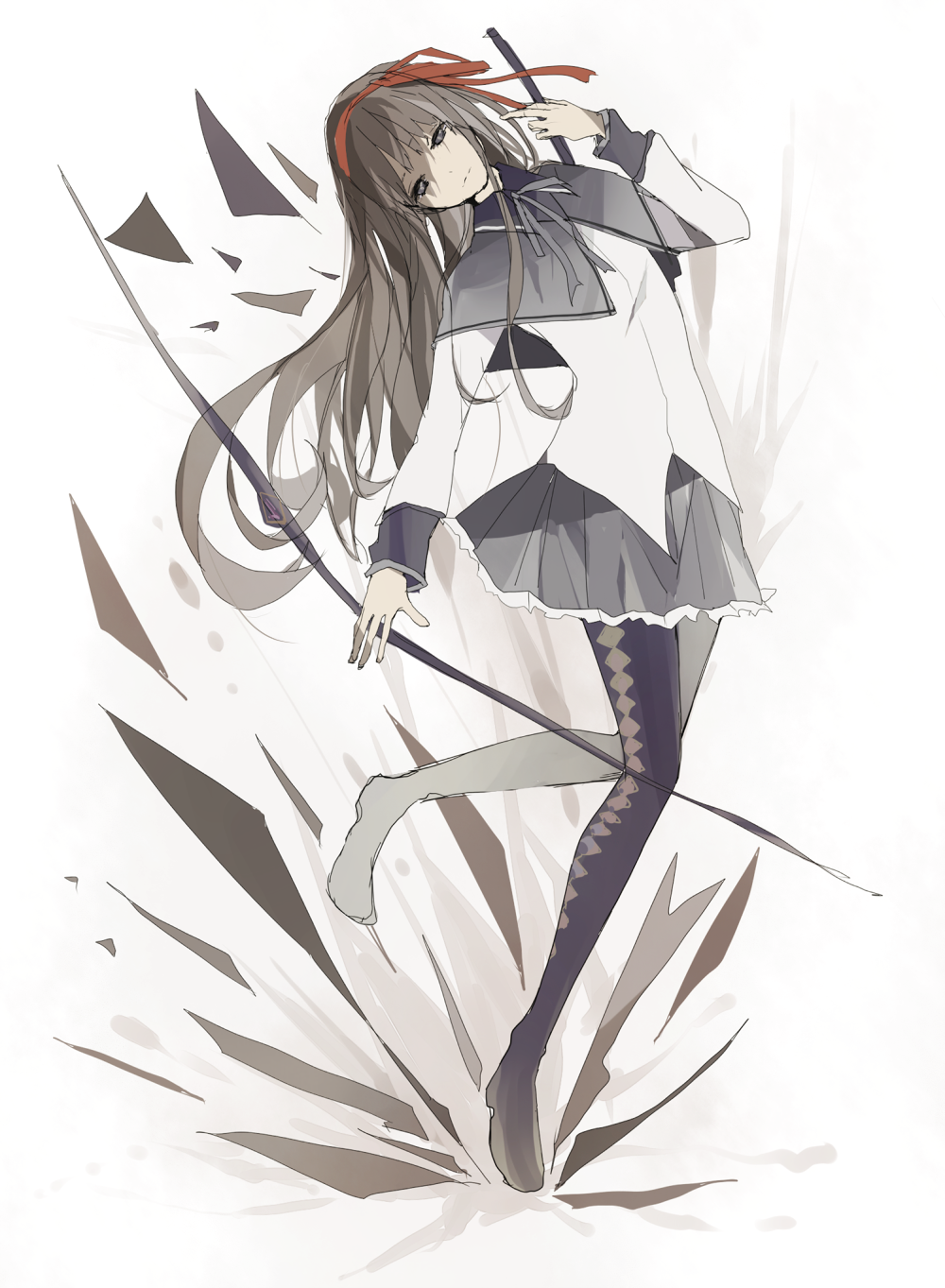 Safebooru - 1girl akemi homura bow (weapon) c4991 falling hair ribbon ...