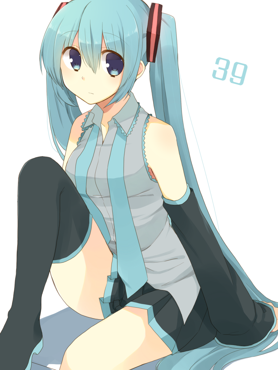 Safebooru - 1girl 39 aqua hair boots detached sleeves hatsune miku highres long hair loose ...