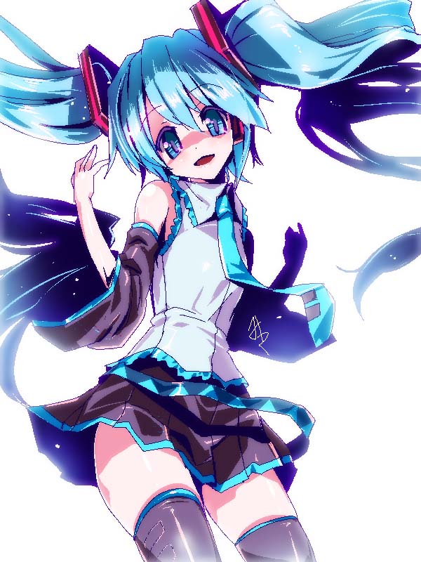 Safebooru - 1girl aqua eyes aqua hair black legwear detached sleeves hatsune miku hazumi miruku ...