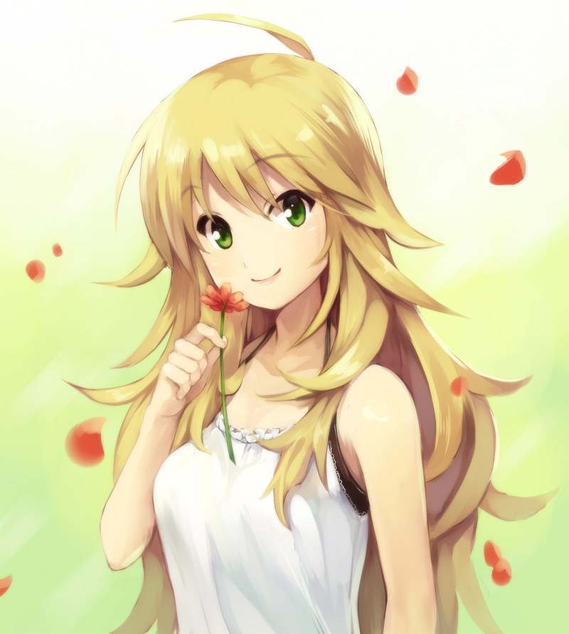 Safebooru - 1girl ahoge blonde hair blush green eyes hoshii miki idolmaster long hair looking at ...